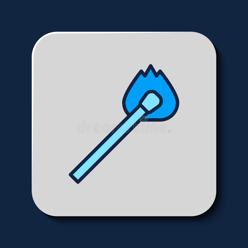 Filled Outline Burning Match with Fire Icon Isolated on Blue Background ...