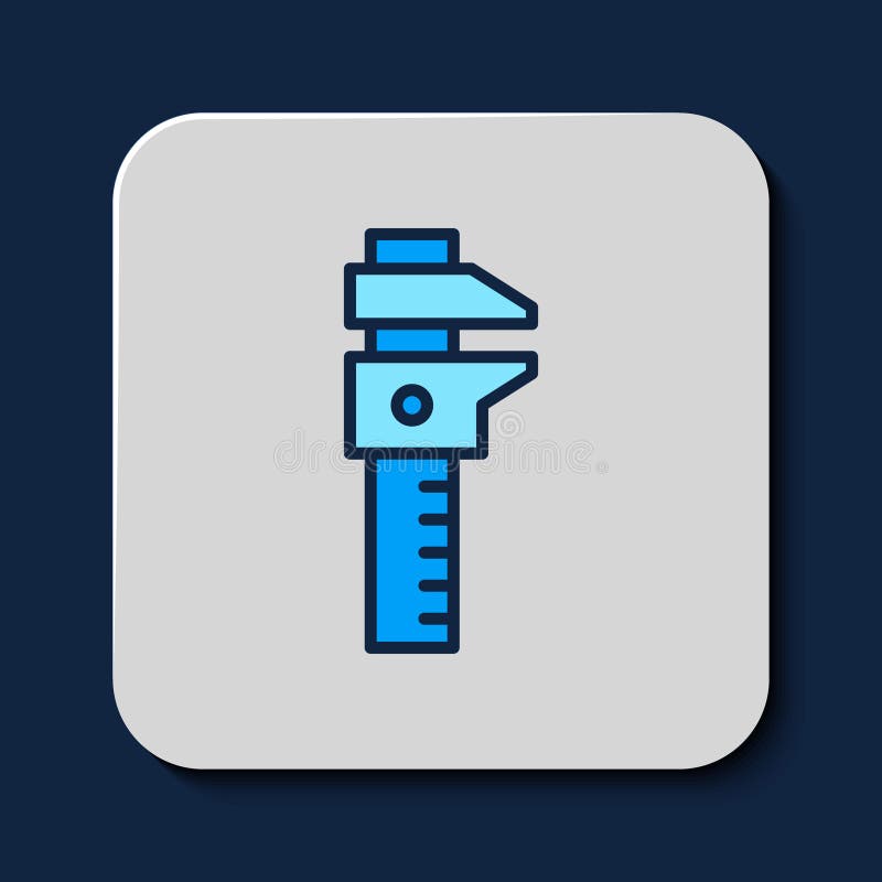 Filled Outline Calliper or Caliper and Scale Icon Isolated on Blue ...