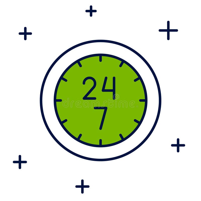Filled Outline Clock 24 Hours Icon Isolated on White Background. All ...