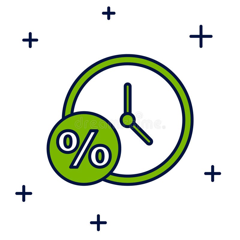 Filled Outline Clock and Percent Icon Isolated on White Background ...