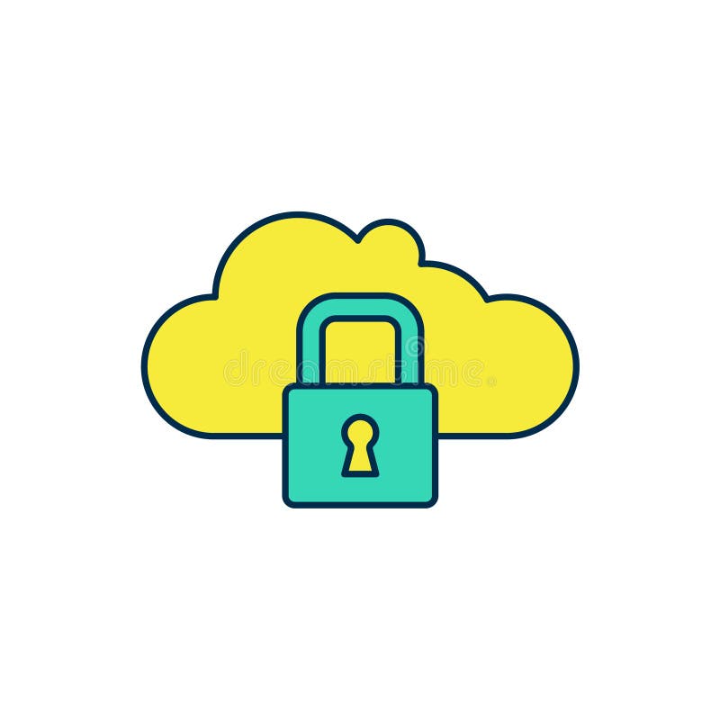 Filled Outline Cloud Computing Lock Icon Isolated on White Background. Security, Safety ...