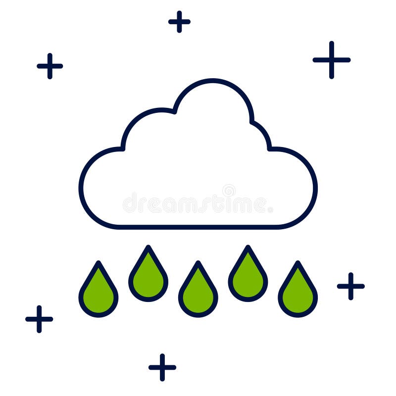 Filled Outline Cloud with Rain Icon Isolated on White Background. Rain ...