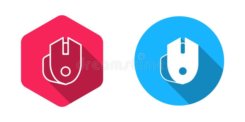 Filled and Outline Computer Mouse Gaming Icon Isolated with Long Shadow ...