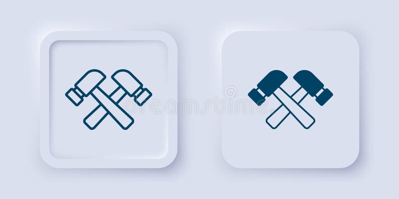 Filled and Outline Crossed Hammer Icon Isolated on Grey Background ...