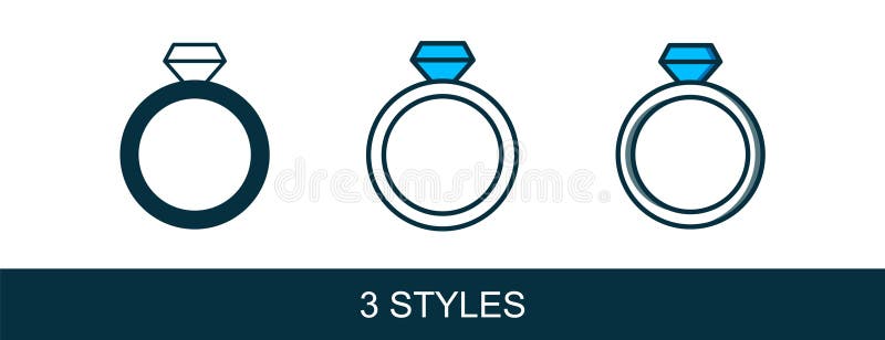 Filled Outline Diamond Engagement Ring Icon Isolated on White ...
