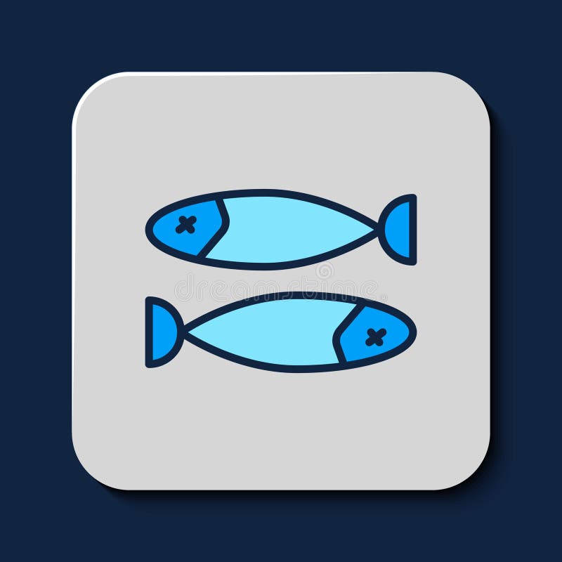 Filled Outline Dried Fish Icon Isolated on Blue Background. Vector ...