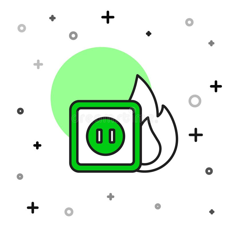 Filled Outline Electric Wiring of Socket in Fire Icon Isolated on White ...