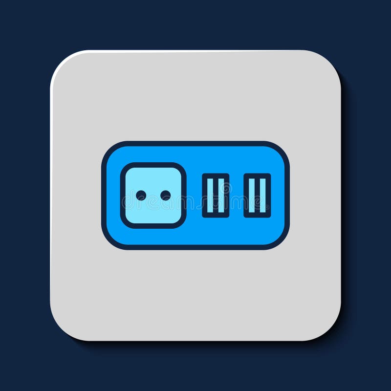 Filled Outline Electrical Outlet Icon Isolated on Blue Background. Power Socket. Rosette Symbol ...