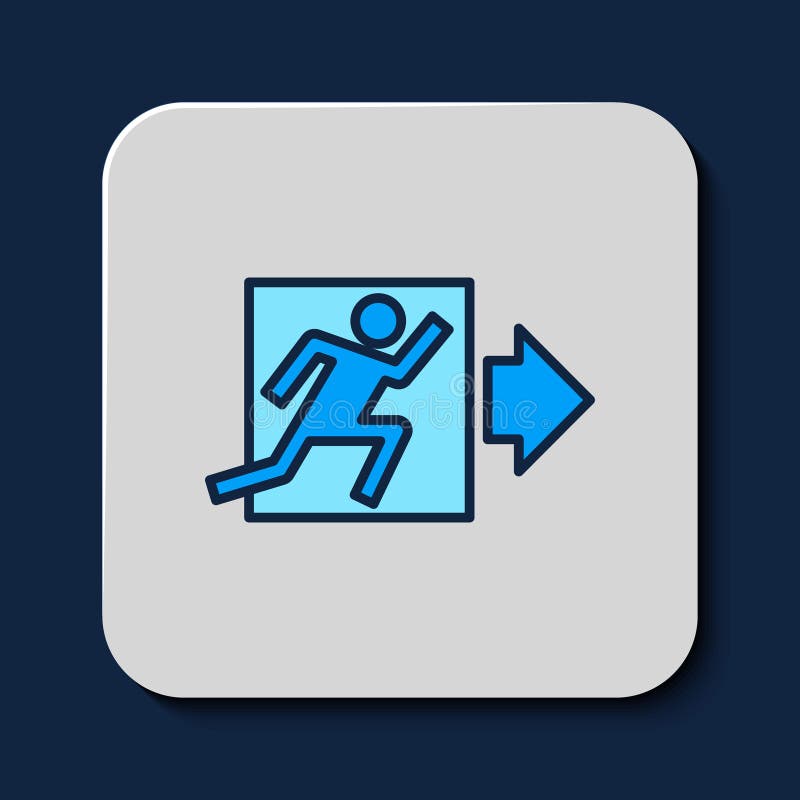 Filled Outline Fire Exit Icon Isolated on Blue Background. Fire ...