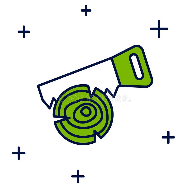 Filled Outline Hand Saw and Log Icon Isolated on White Background ...