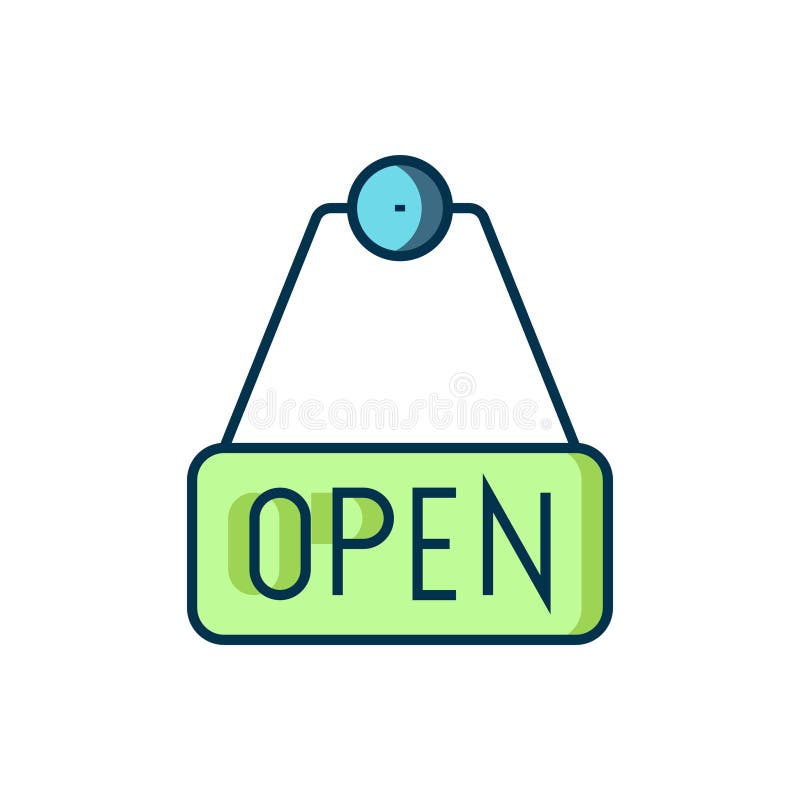 Filled Outline Hanging Sign with Text Open Door Icon Isolated on White ...