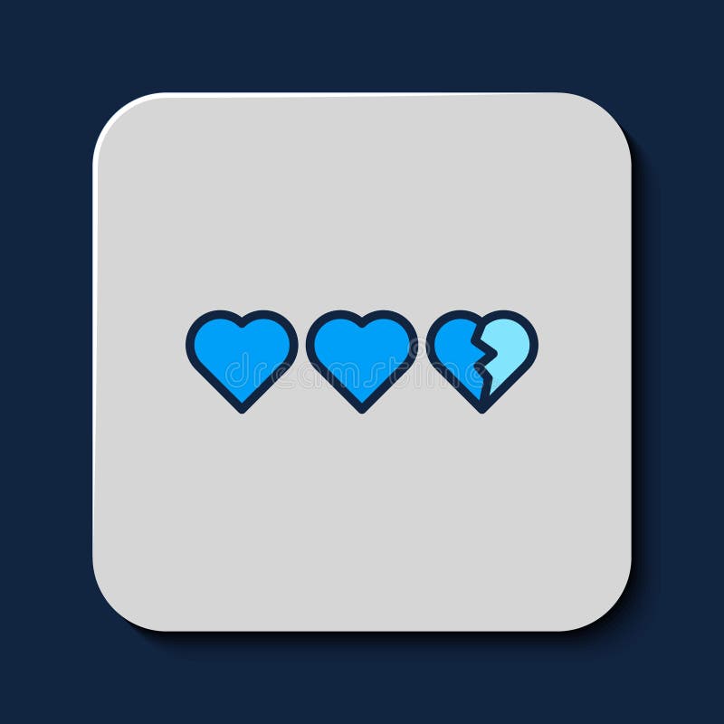Filled Outline Hearts for Game Icon Isolated on Blue Background. Vector ...