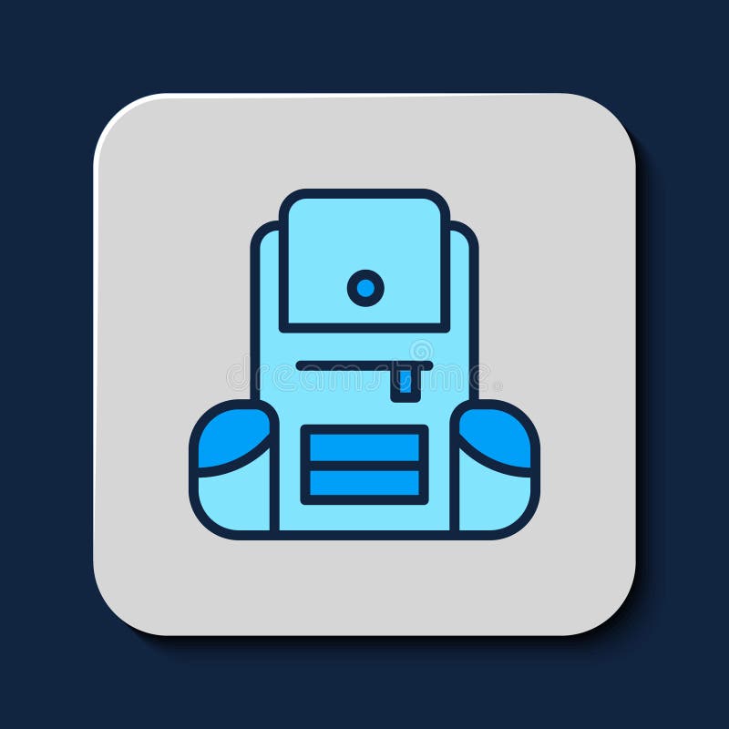 Filled Outline Hiking Backpack Icon Isolated on Blue Background ...