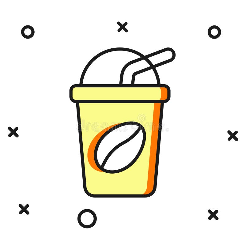 Filled Outline Iced Coffee Icon Isolated on White Background. Flat Filled Outline Style with ...