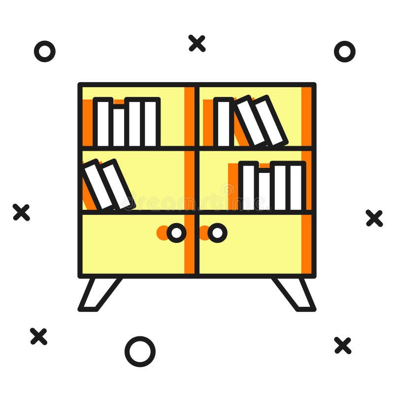 Filled Outline Library Bookshelf Icon Isolated on White Background ...