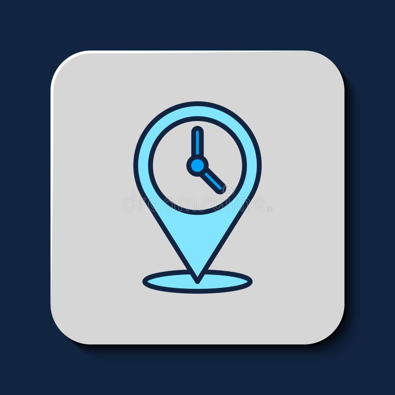 Filled Outline Location with Clock Icon Isolated on Blue Background ...