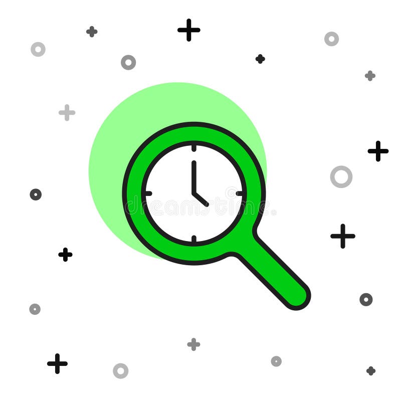 Filled Outline Magnifying Glass with Clock Icon Isolated on White ...