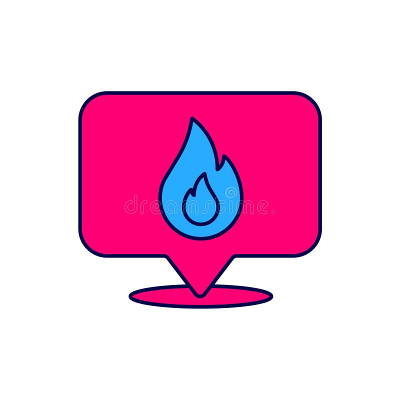 Filled Outline Map Pointer with Fire Flame Icon Isolated on White ...