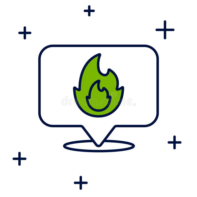 Filled Outline Map Pointer with Fire Flame Icon Isolated on White ...