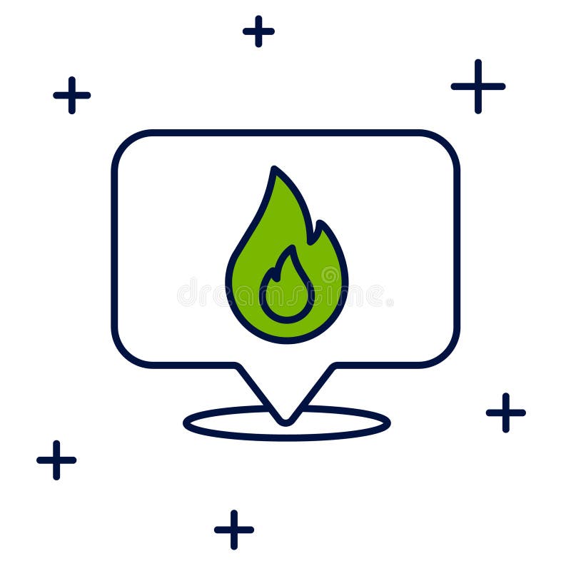 Filled Outline Map Pointer with Fire Flame Icon Isolated on White ...