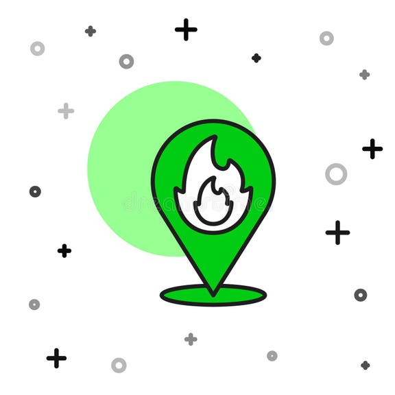 Filled Outline Map Pointer with Fire Flame Icon Isolated on White ...