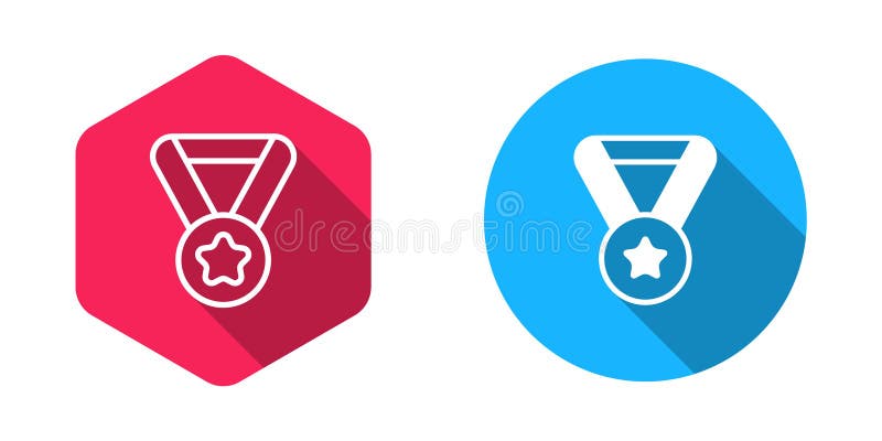 Filled and Outline Medal Icon Isolated with Long Shadow Background ...