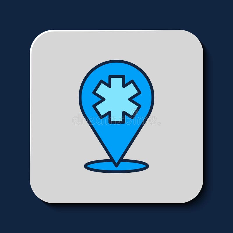 Filled Outline Medical Map Pointer with Cross Hospital Icon Isolated on ...