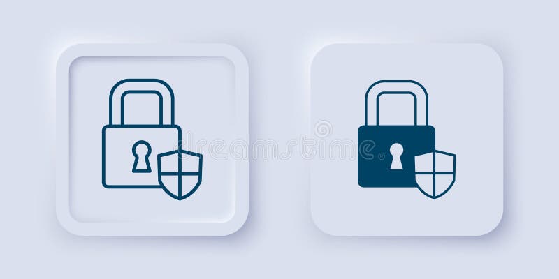 Filled and Outline Shield Security with Lock Icon Isolated on Grey ...