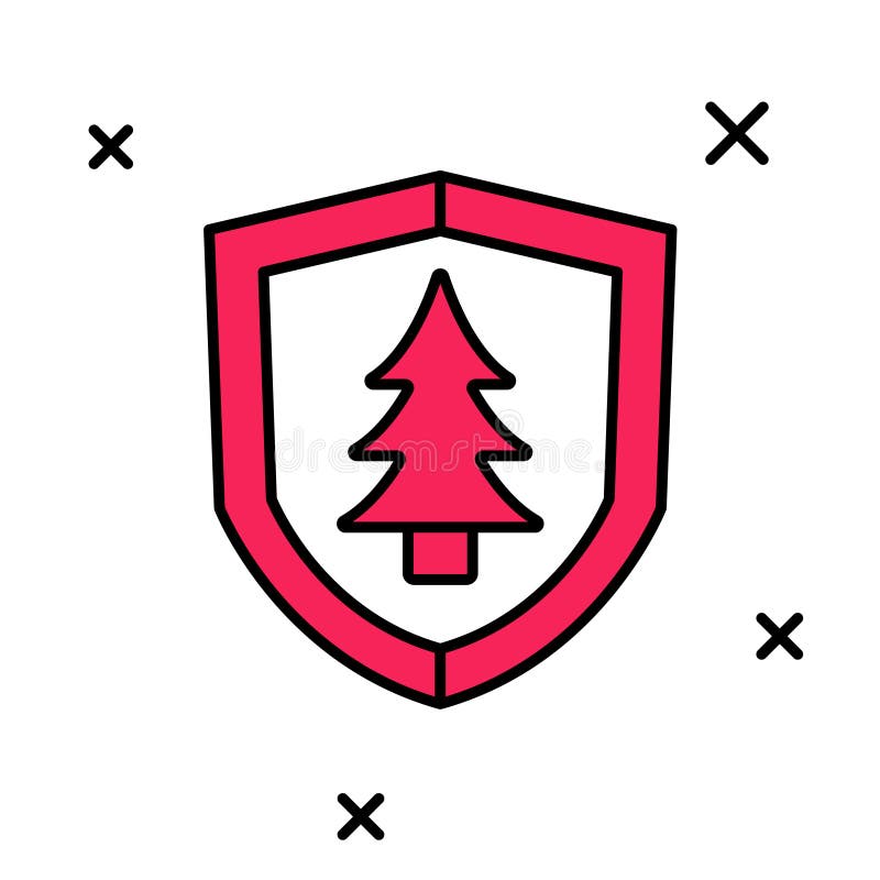 Filled Outline Shield with Tree Icon Isolated on White Background. Eco ...