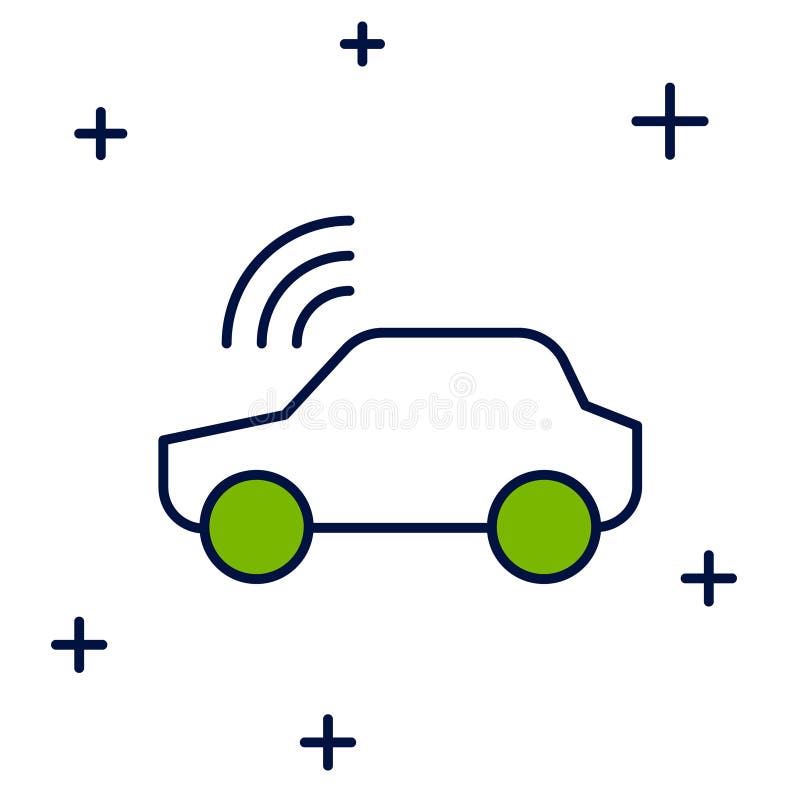 Filled Outline Smart Car System with Wireless Connection Icon Isolated ...