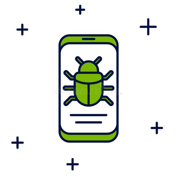 Filled Outline System Bug on Mobile Icon Isolated on White Background ...