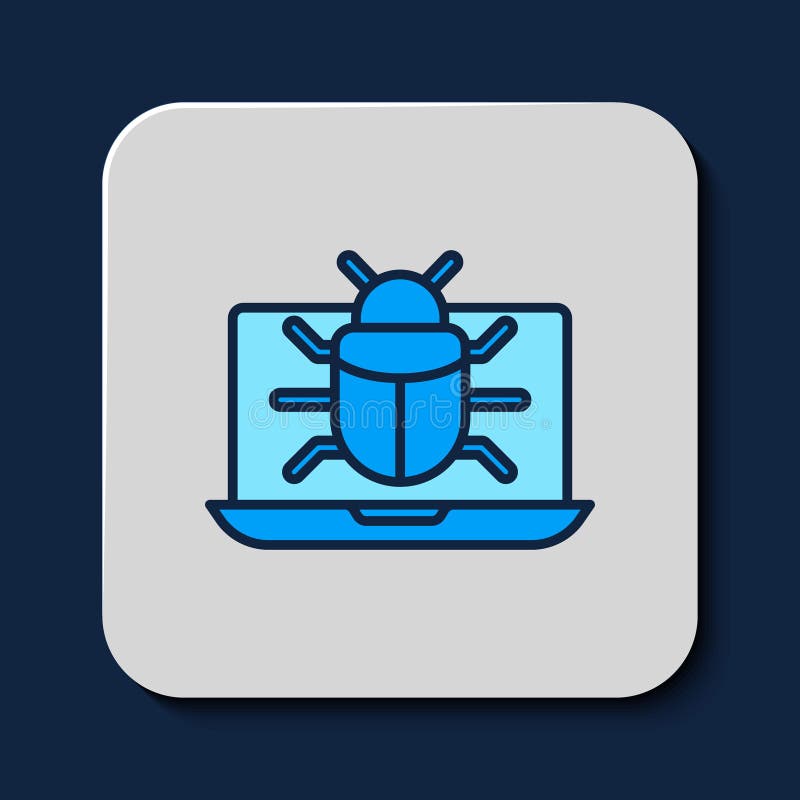 Filled Outline System Bug on Monitor Icon Isolated on Blue Background ...
