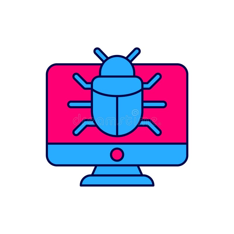 Filled Outline System Bug on Monitor Icon Isolated on White Background ...