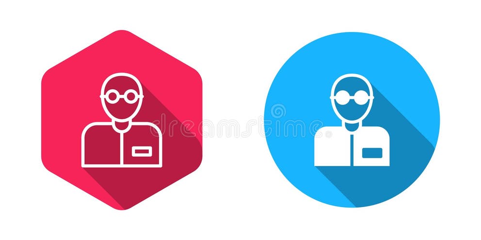 Filled and Outline Teacher Icon Isolated with Long Shadow Background ...