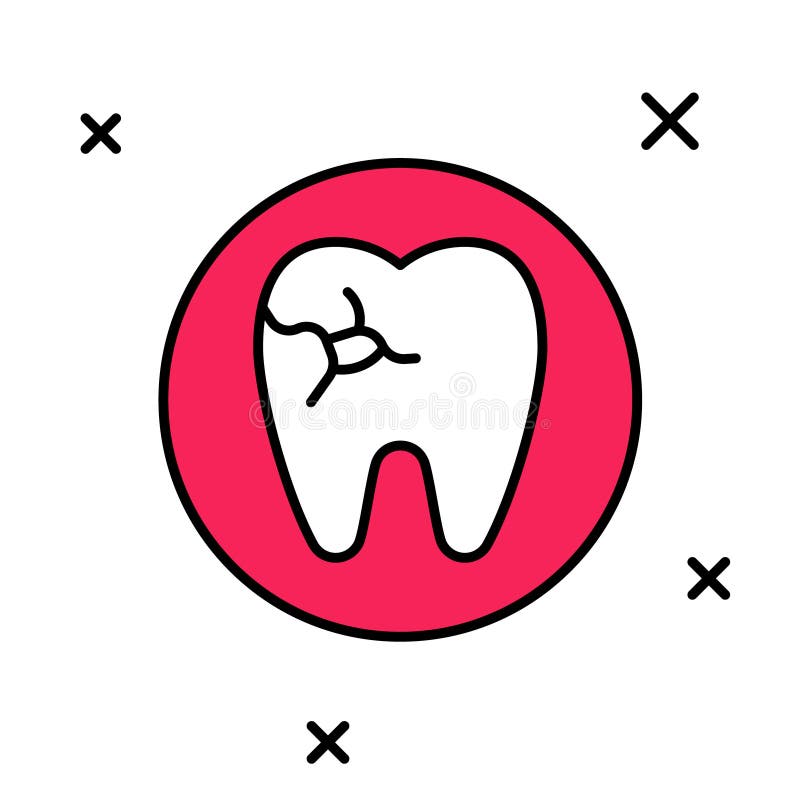 Filled Outline Tooth with Caries Icon Isolated on White Background ...
