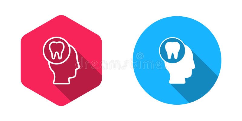 Filled and Outline Toothache Icon Isolated with Long Shadow Background ...