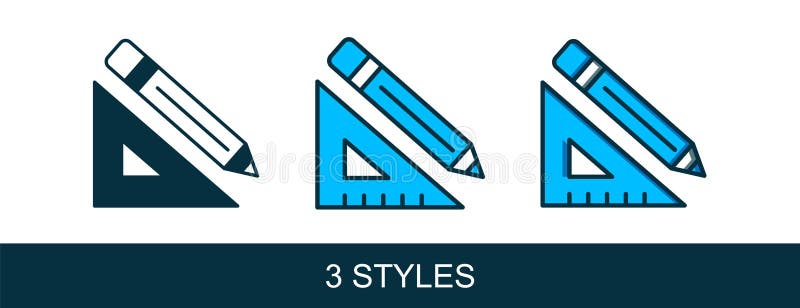 Filled Outline Triangular Ruler and Pencil Icon Isolated on White ...