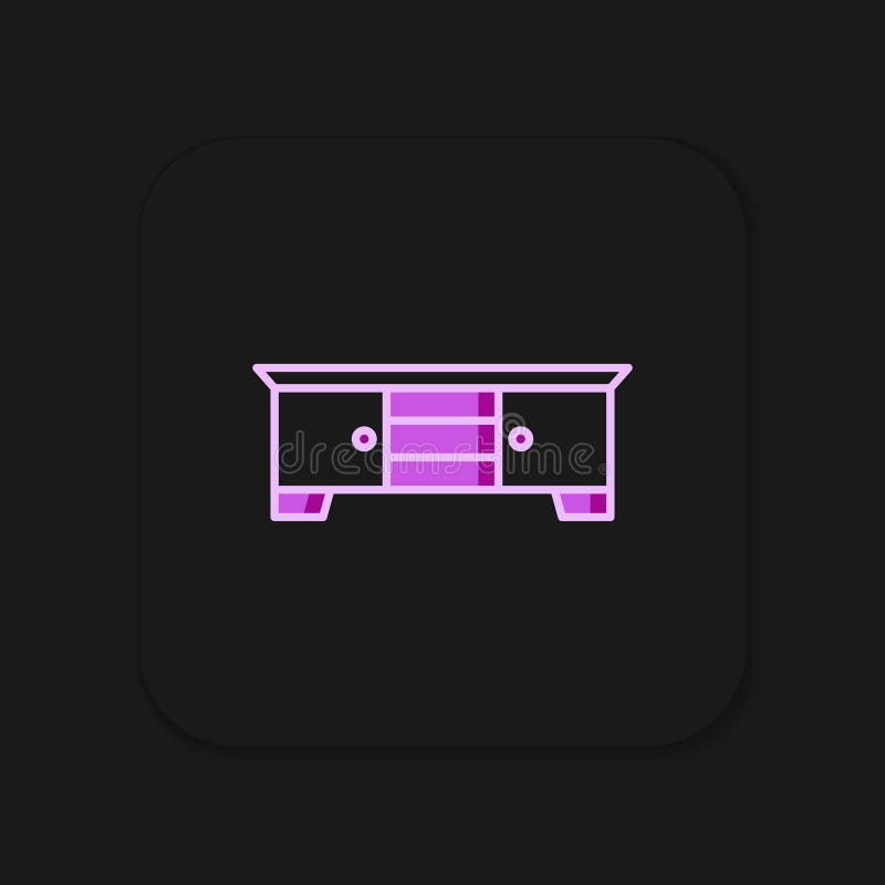 Filled Outline TV Table Stand Icon Isolated on Black Background. Flat ...