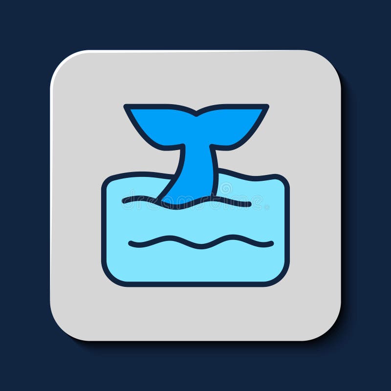 Filled Outline Whale Tail in Ocean Wave Icon Isolated on Blue ...