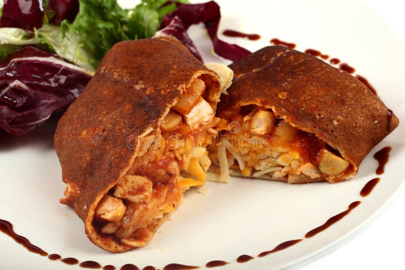 Filled Pancakes with Salad and Dressing Stock Image - Image of plate ...