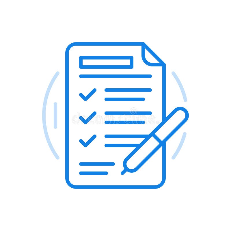 Filled Test Documentation Vector Line Icon. Checklist Questions and Pen ...