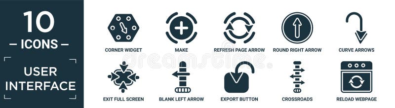 Filled User Interface Icon Set. Contain Flat Corner Widget, Make ...