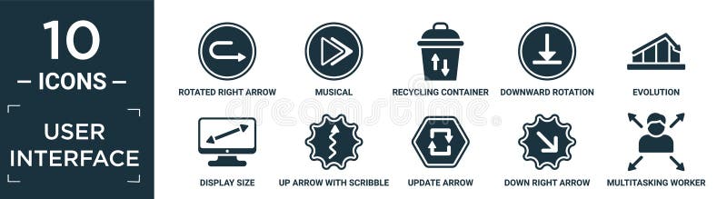 Filled User Interface Icon Set. Contain Flat Rotated Right Arrow ...