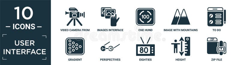 Filled User Interface Icon Set. Contain Flat Video Camera from Side ...