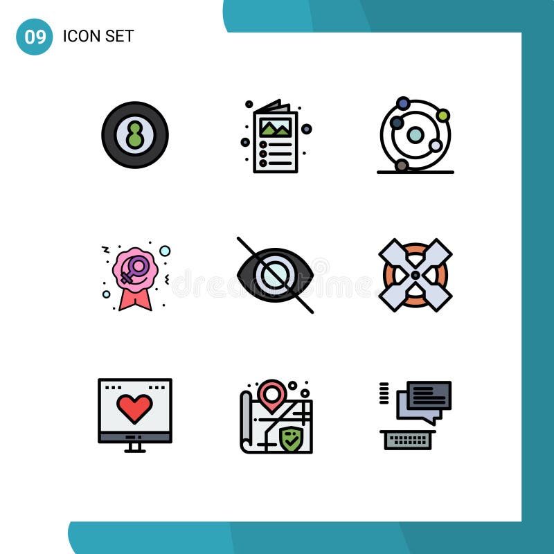 Filledline Flat Color Pack of 9 Universal Symbols of Disable, Sign ...