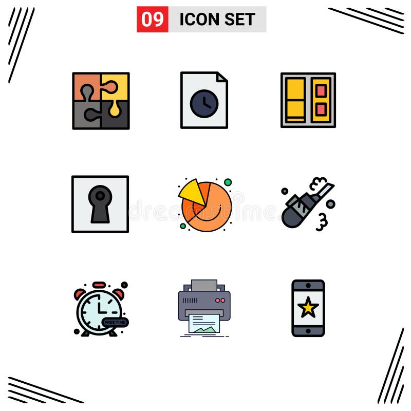 Filledline Flat Color Pack of 9 Universal Symbols of Graph, Chart ...