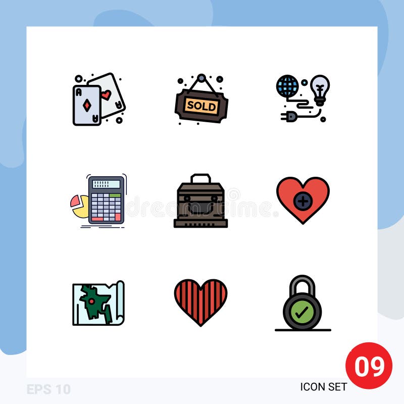 Filledline Flat Color Pack of 9 Universal Symbols of Graph, Math ...