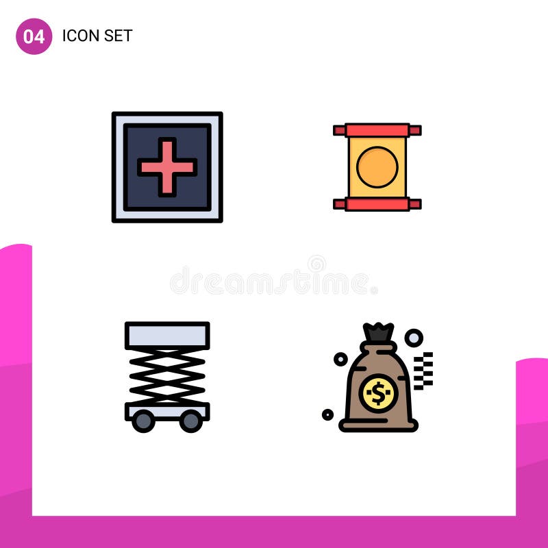 Filledline Flat Color Pack of 4 Universal Symbols of Help, Construction ...