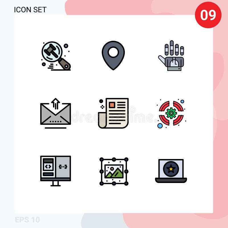 Filledline Flat Color Pack of 9 Universal Symbols of Newspaper ...