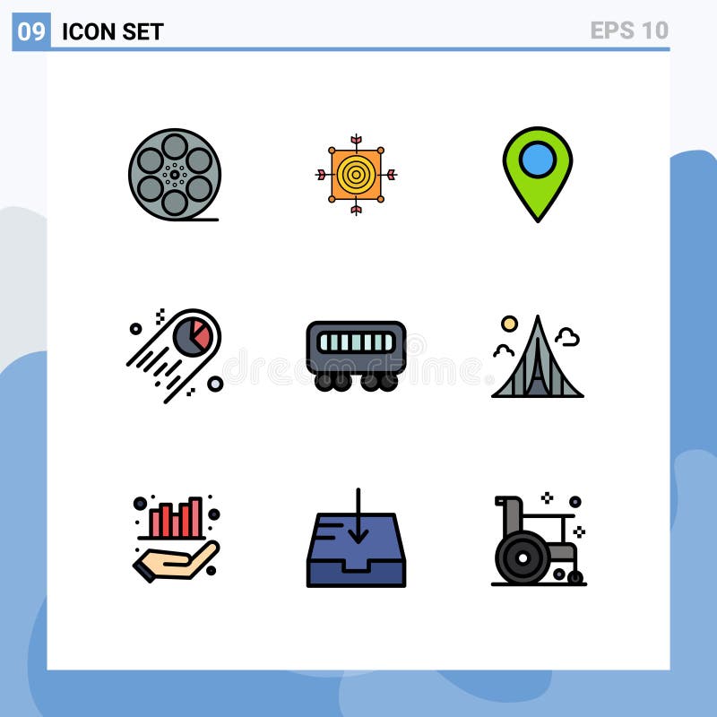 Filledline Flat Color Pack of 9 Universal Symbols of Passenger ...